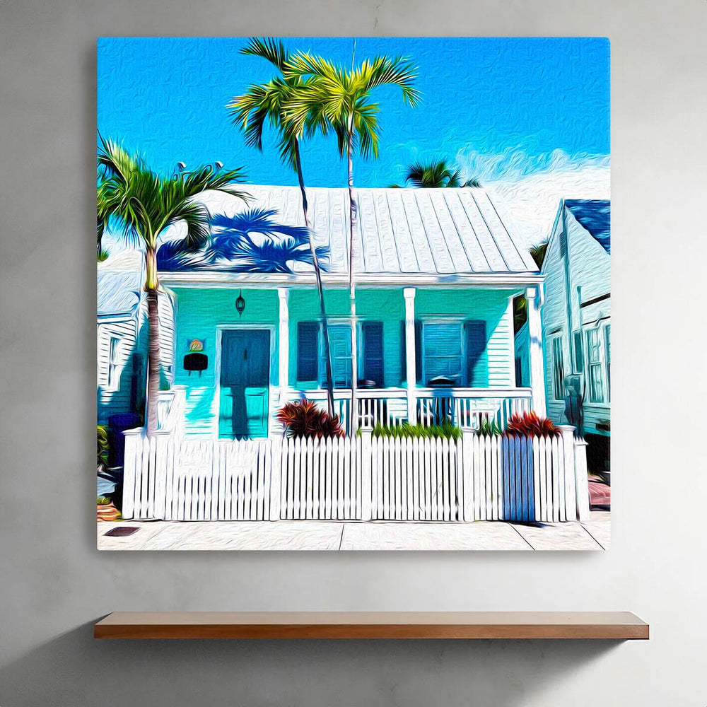 A Key West Art Gallery - Key West Home with Palm Trees on Canvas ...