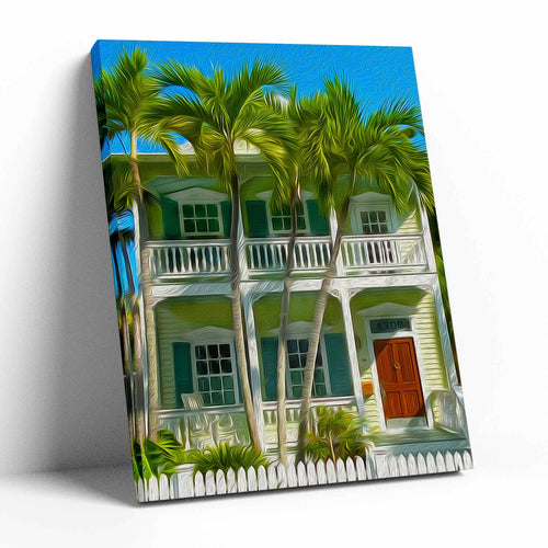 Green Key West House printed on Canvas – Backyards of Key West Gallery