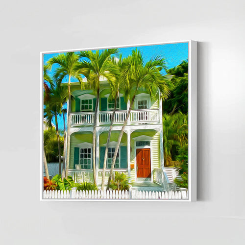 Green Key West House printed on Canvas – Backyards of Key West Gallery