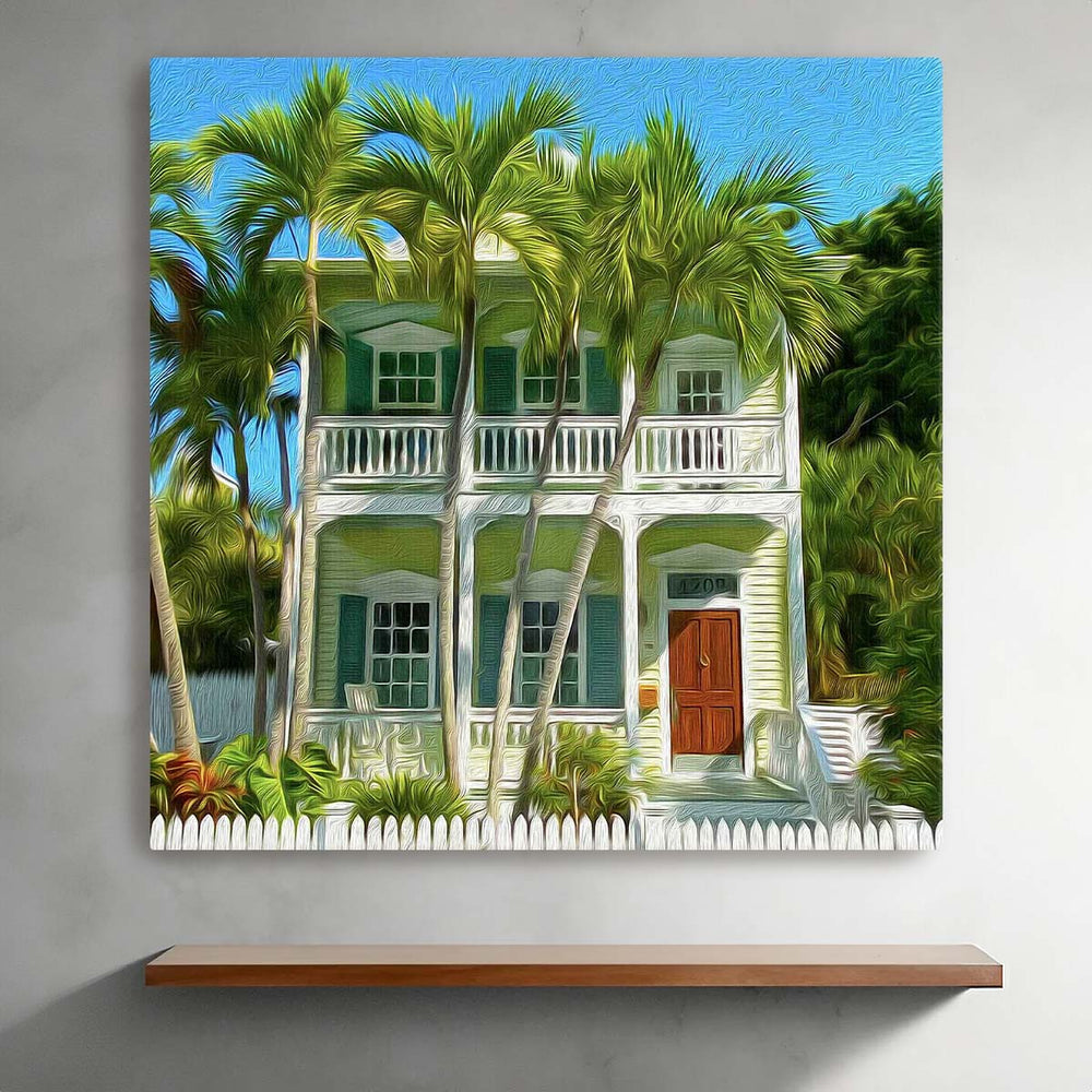 Green Key West House printed on Canvas – Backyards of Key West Gallery