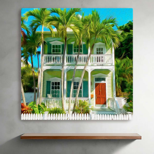 Green Key West House printed on Canvas – Backyards of Key West Gallery