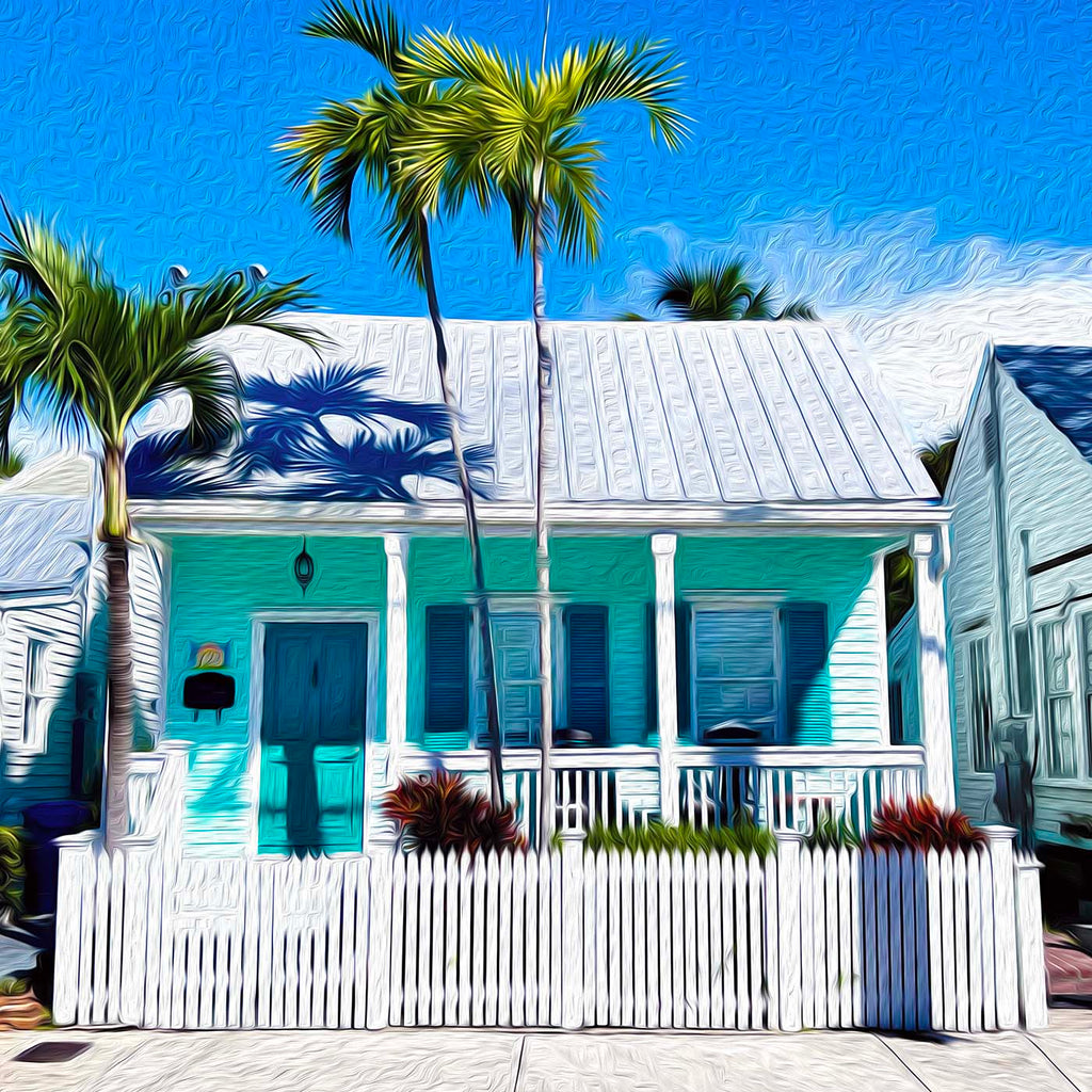 A Key West Art Gallery - Key West Home with Palm Trees on Canvas ...