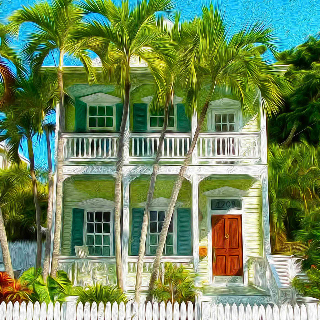 Green Key West House printed on Canvas – Backyards of Key West Gallery
