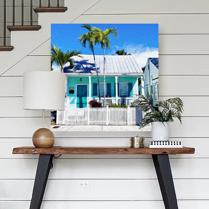 A Key West Art Gallery - Key West Home with Palm Trees on Canvas ...